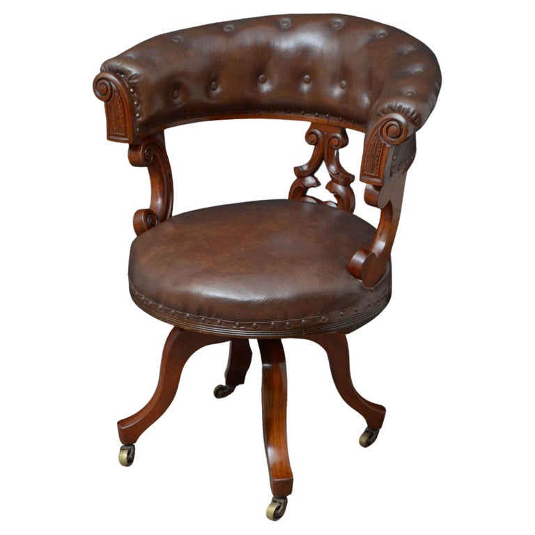 Victorian Walnut Revolving Desk Chair For Sale at 1stDibs