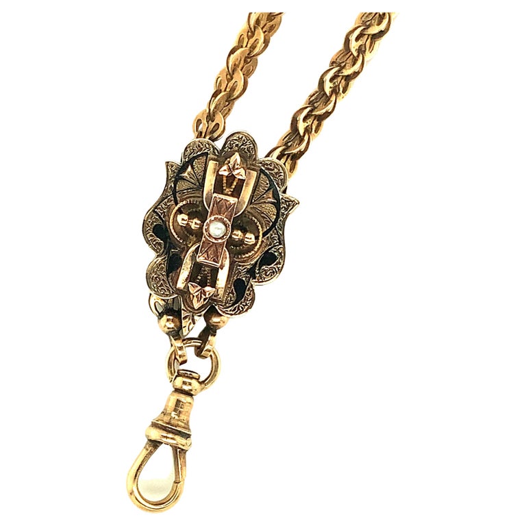 Victorian Watch Chain with LG Pearl Slide 29dwt at 1stDibs