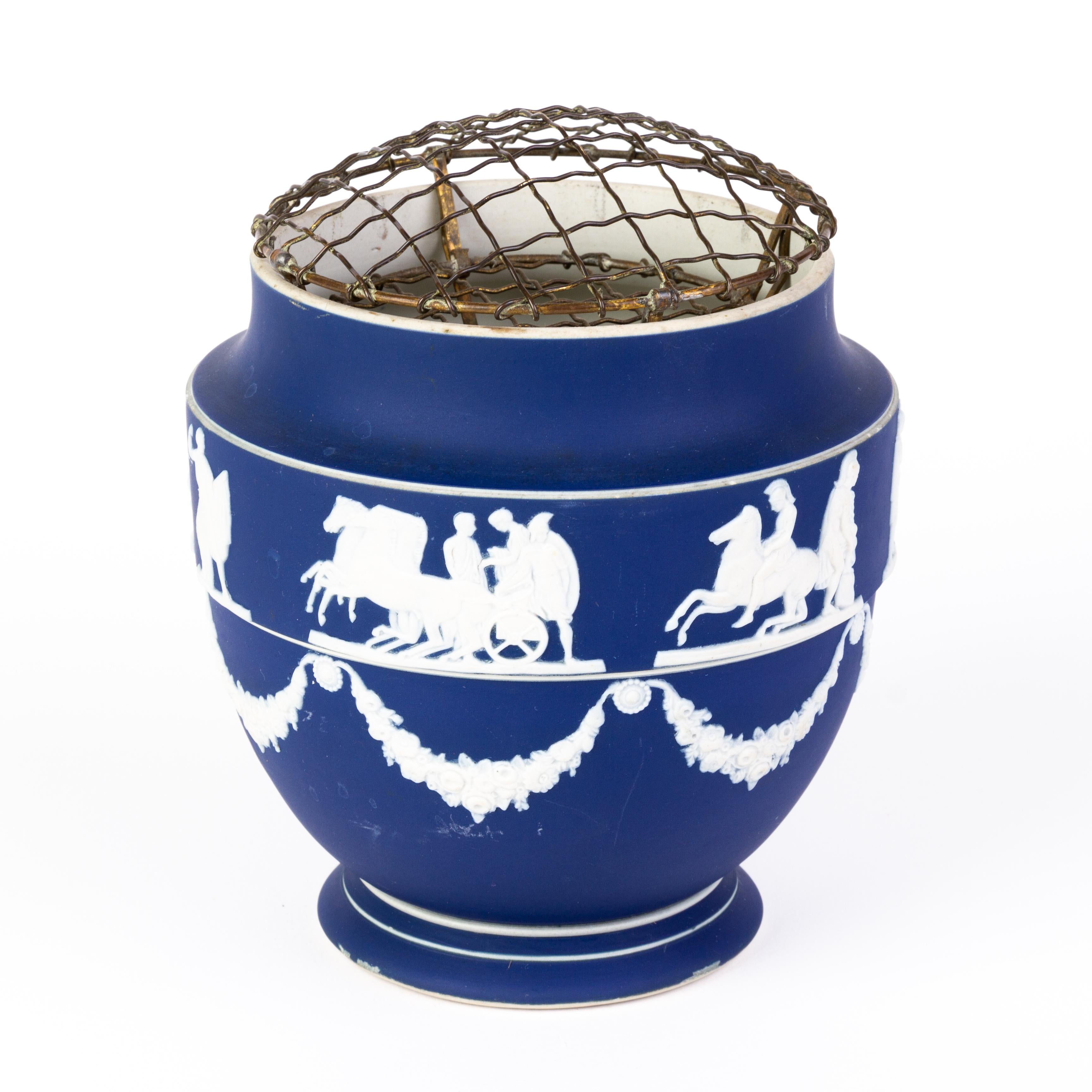 Victorian Wedgwood Portland Blue Jasperware Cameo Neoclassical Flowers Vase For Sale at 1stDibs