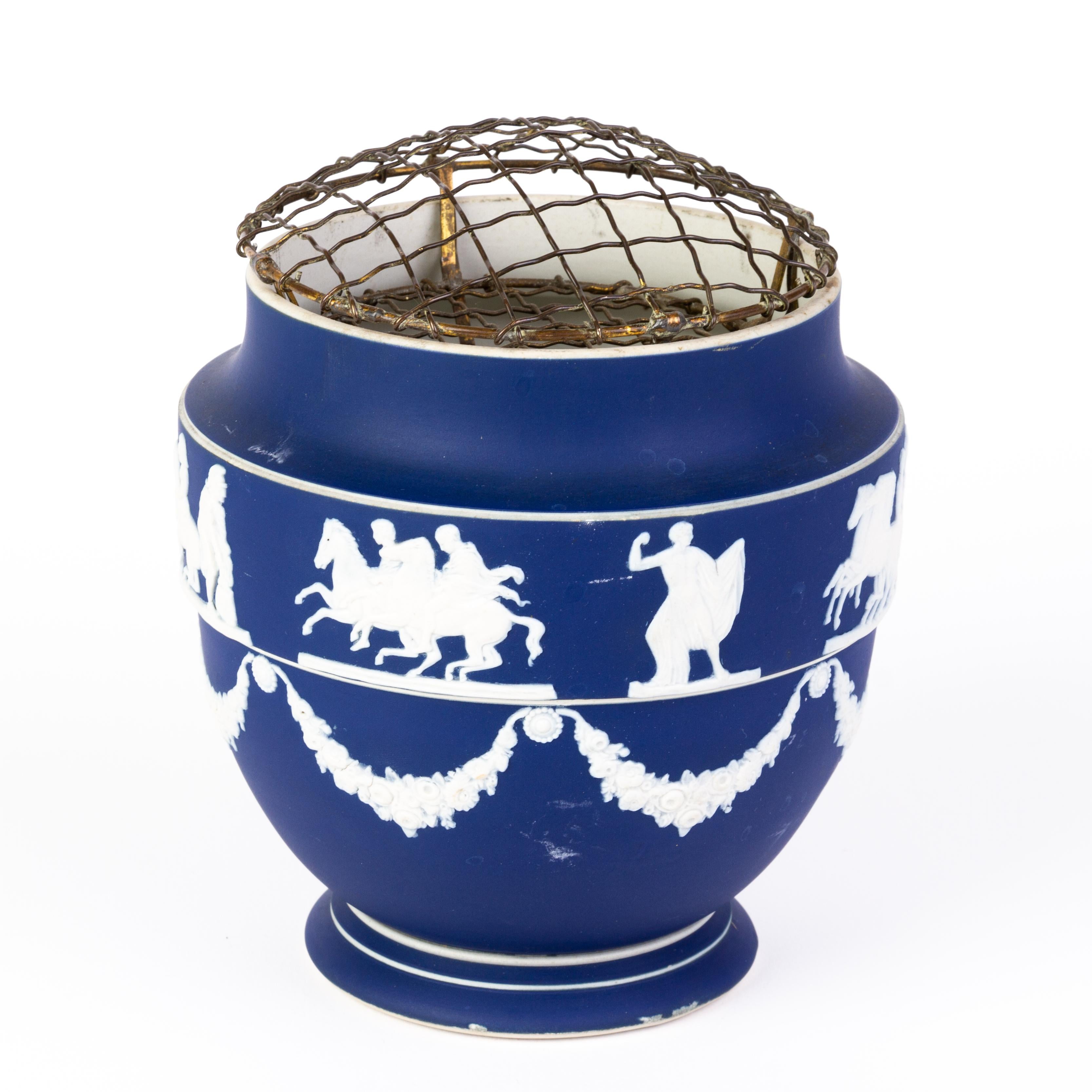 Victorian Wedgwood Portland Blue Jasperware Cameo Neoclassical Flowers Vase For Sale at 1stDibs