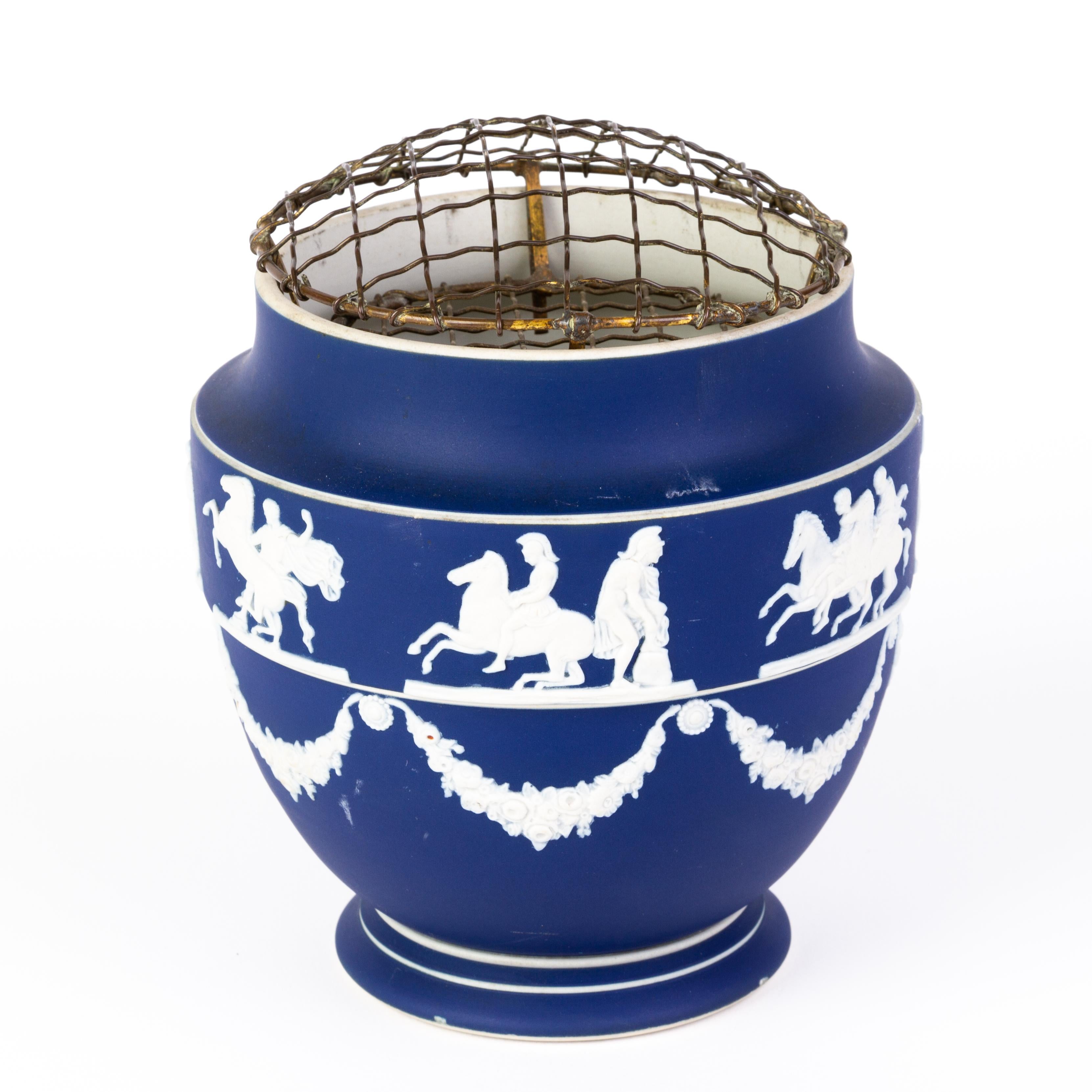 Victorian Wedgwood Portland Blue Jasperware Cameo Neoclassical Flowers Vase For Sale at 1stDibs
