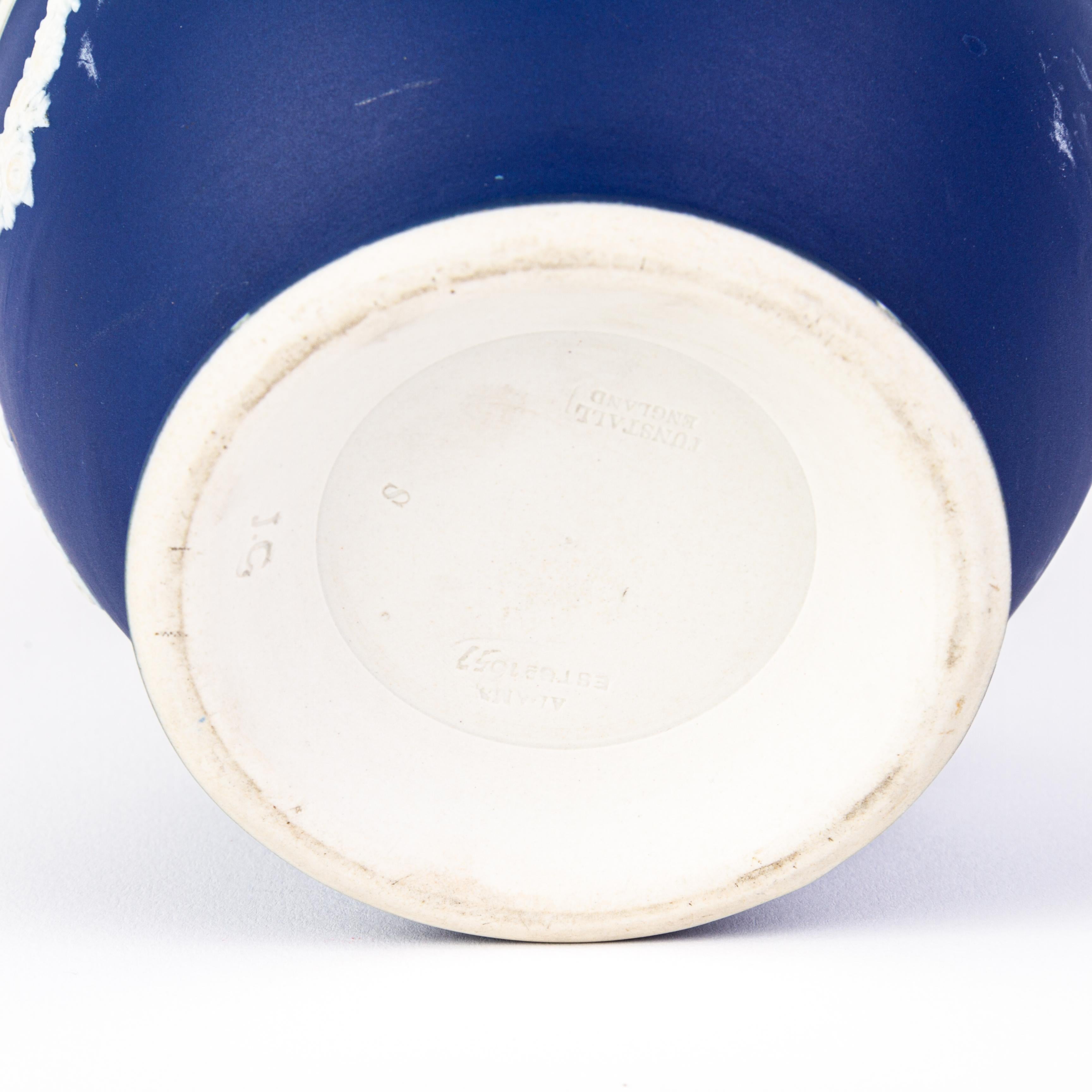 Victorian Wedgwood Portland Blue Jasperware Cameo Neoclassical Flowers Vase For Sale at 1stDibs