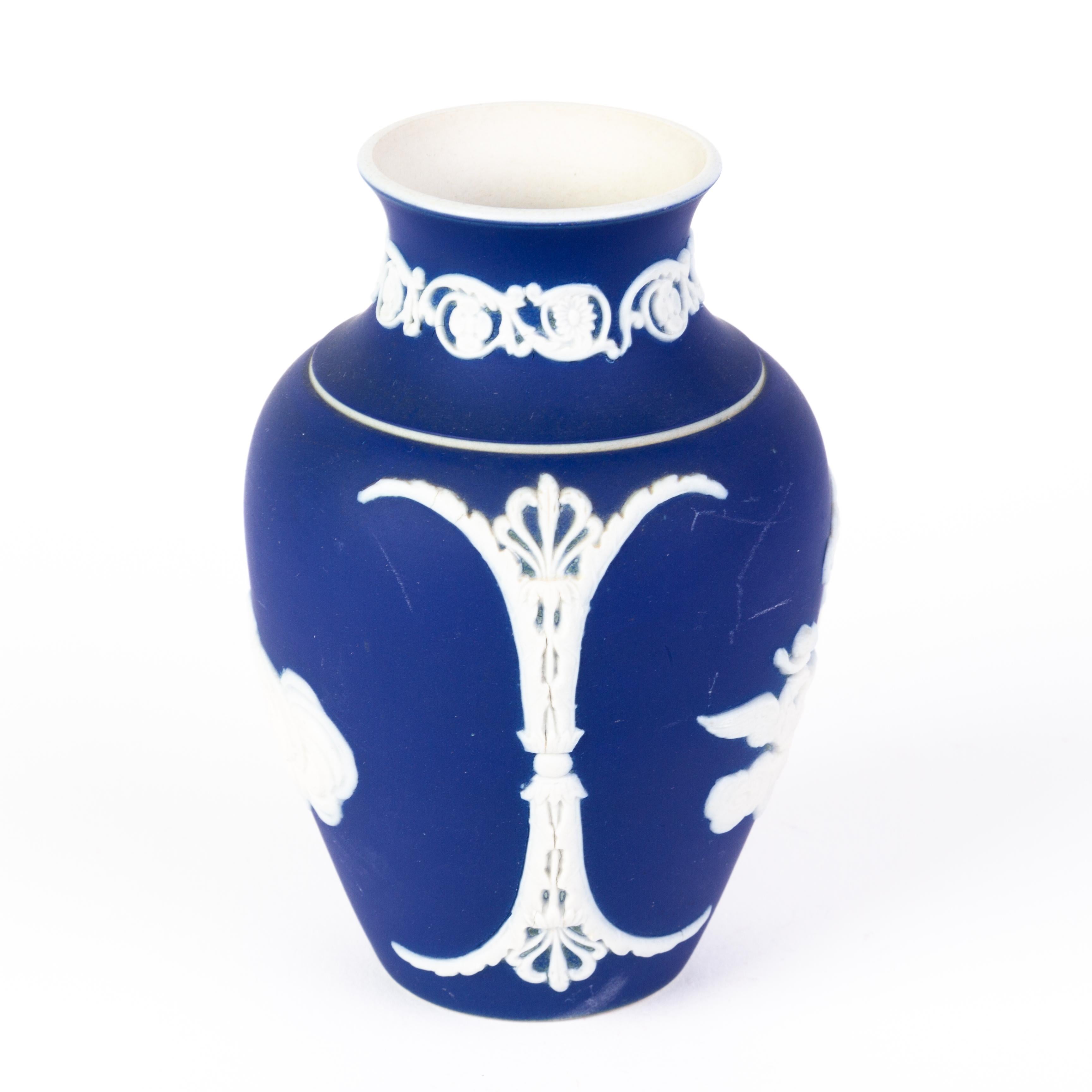 Victorian Wedgwood Portland Blue Jasperware Neoclassical Cameo Vase For Sale at 1stDibs