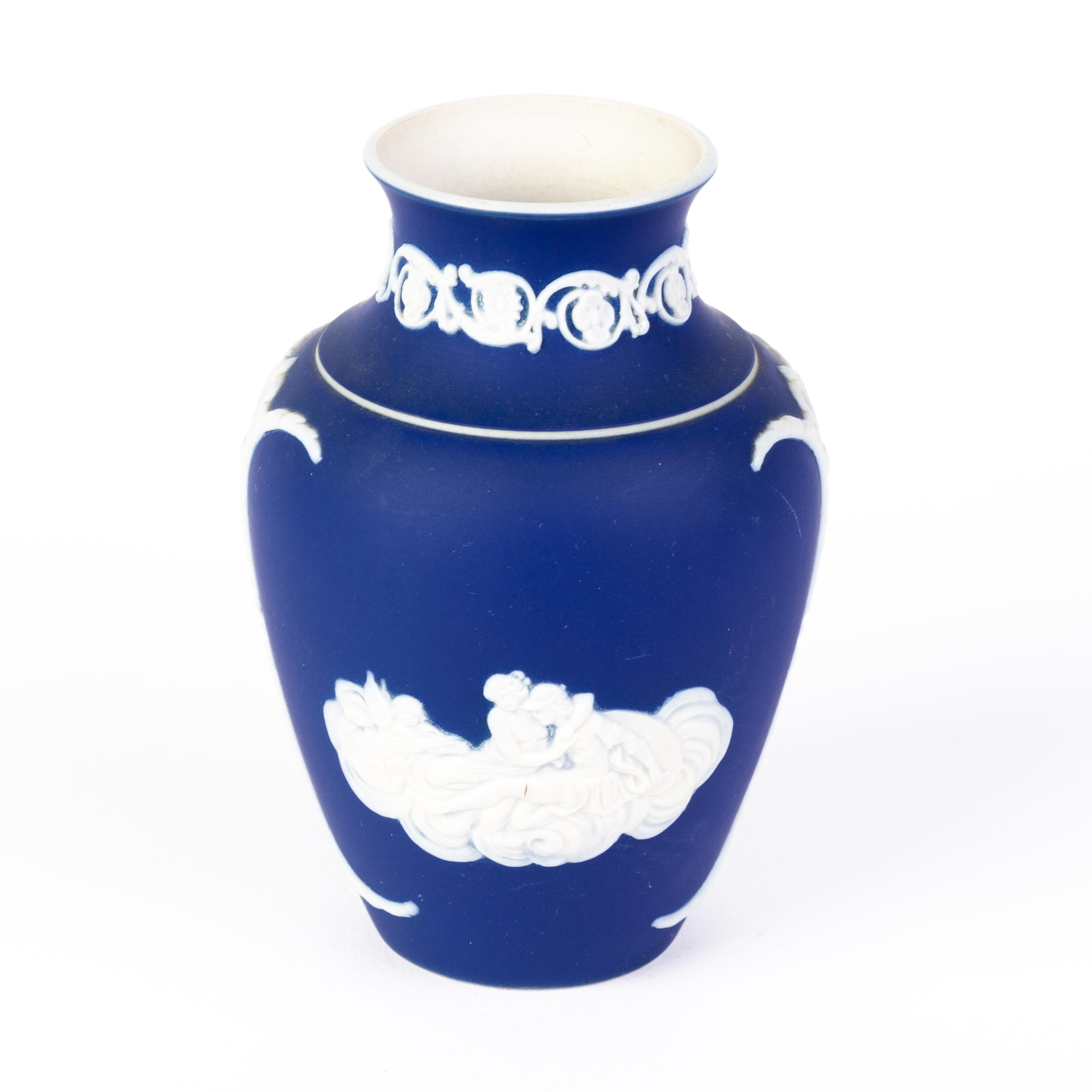 Victorian Wedgwood Portland Blue Jasperware Neoclassical Cameo Vase For Sale at 1stDibs
