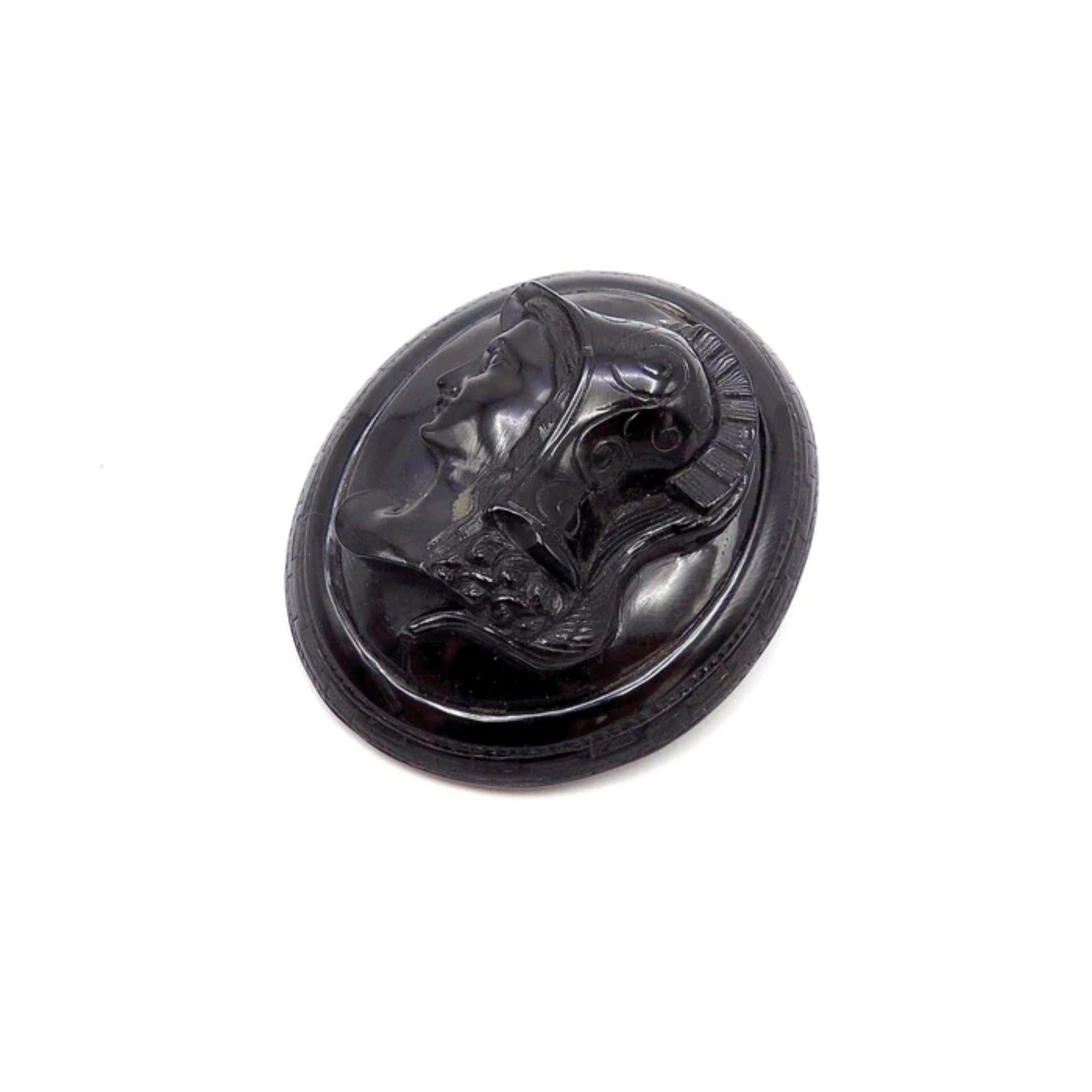 Victorian Whitby Jet and 14K Gold Pendant-Brooch with Warrior Cameo For ...