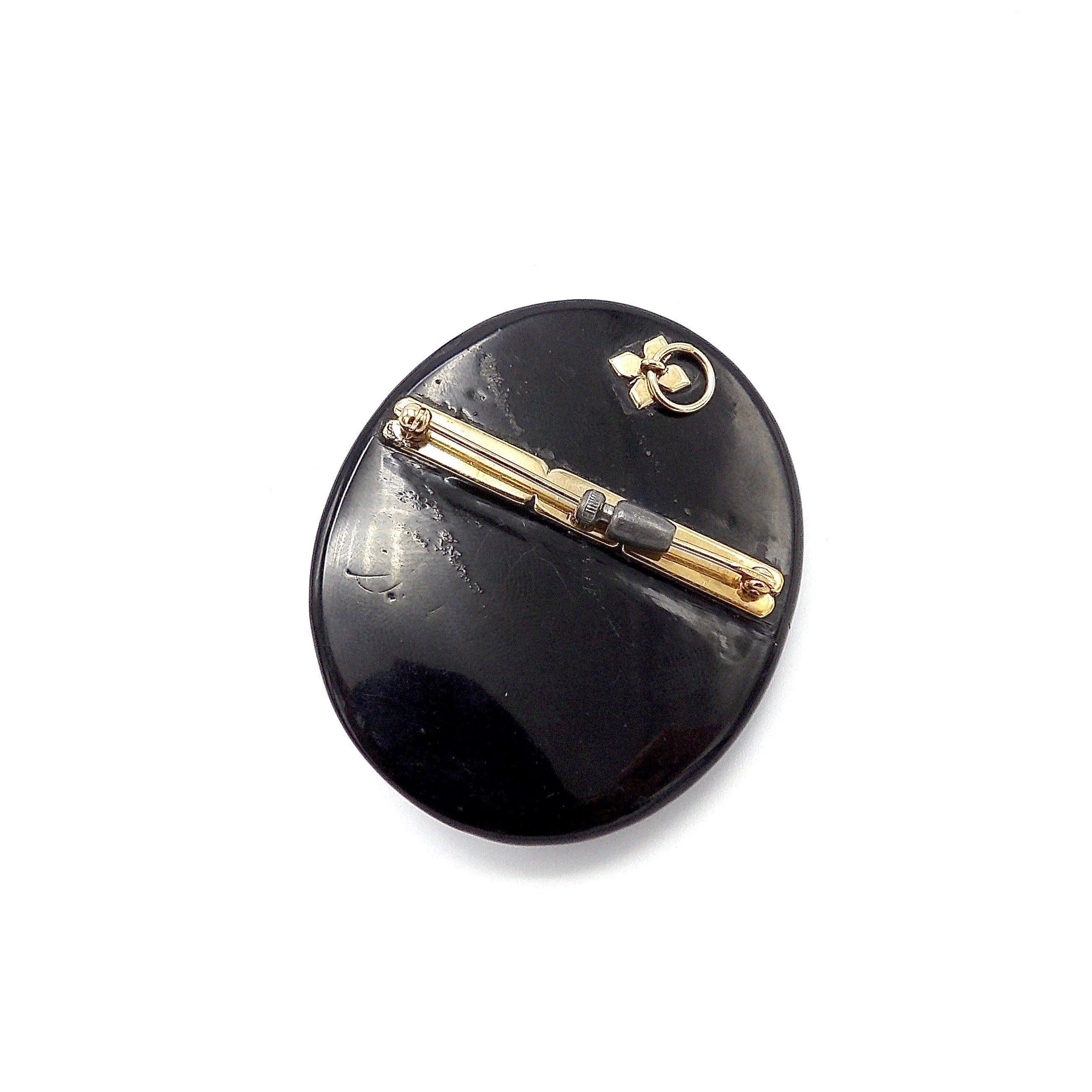 Victorian Whitby Jet and 14K Gold Pendant-Brooch with Warrior Cameo For ...
