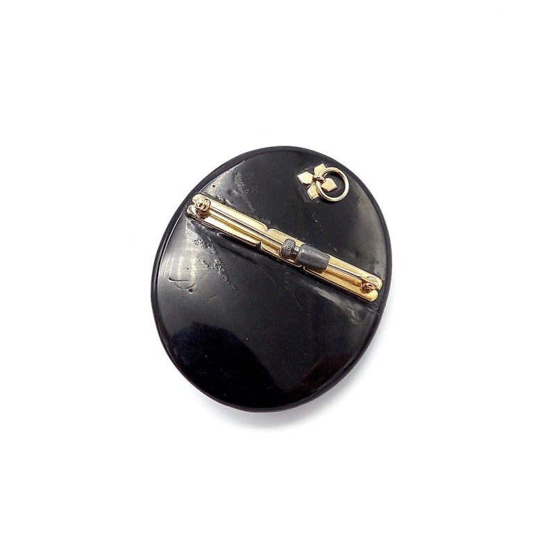 Victorian Whitby Jet and 14K Gold Pendant-Brooch with Warrior Cameo For ...