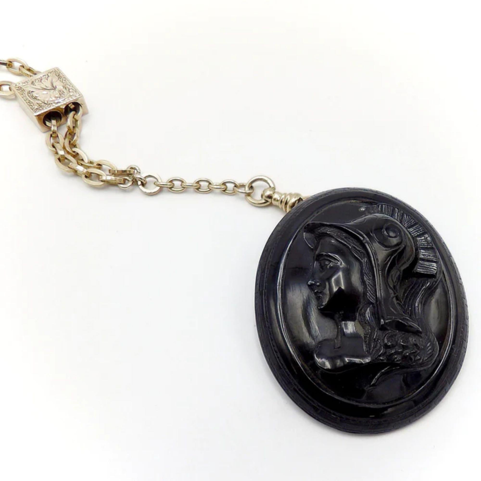 Victorian Whitby Jet and 14K Gold Pendant-Brooch with Warrior Cameo For ...