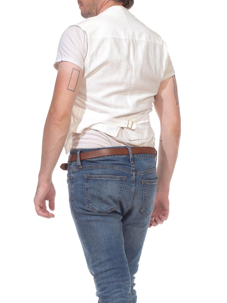 Victorian White Cotton Mens 4-Pocket Buckle Back Vest With Beautiful ...
