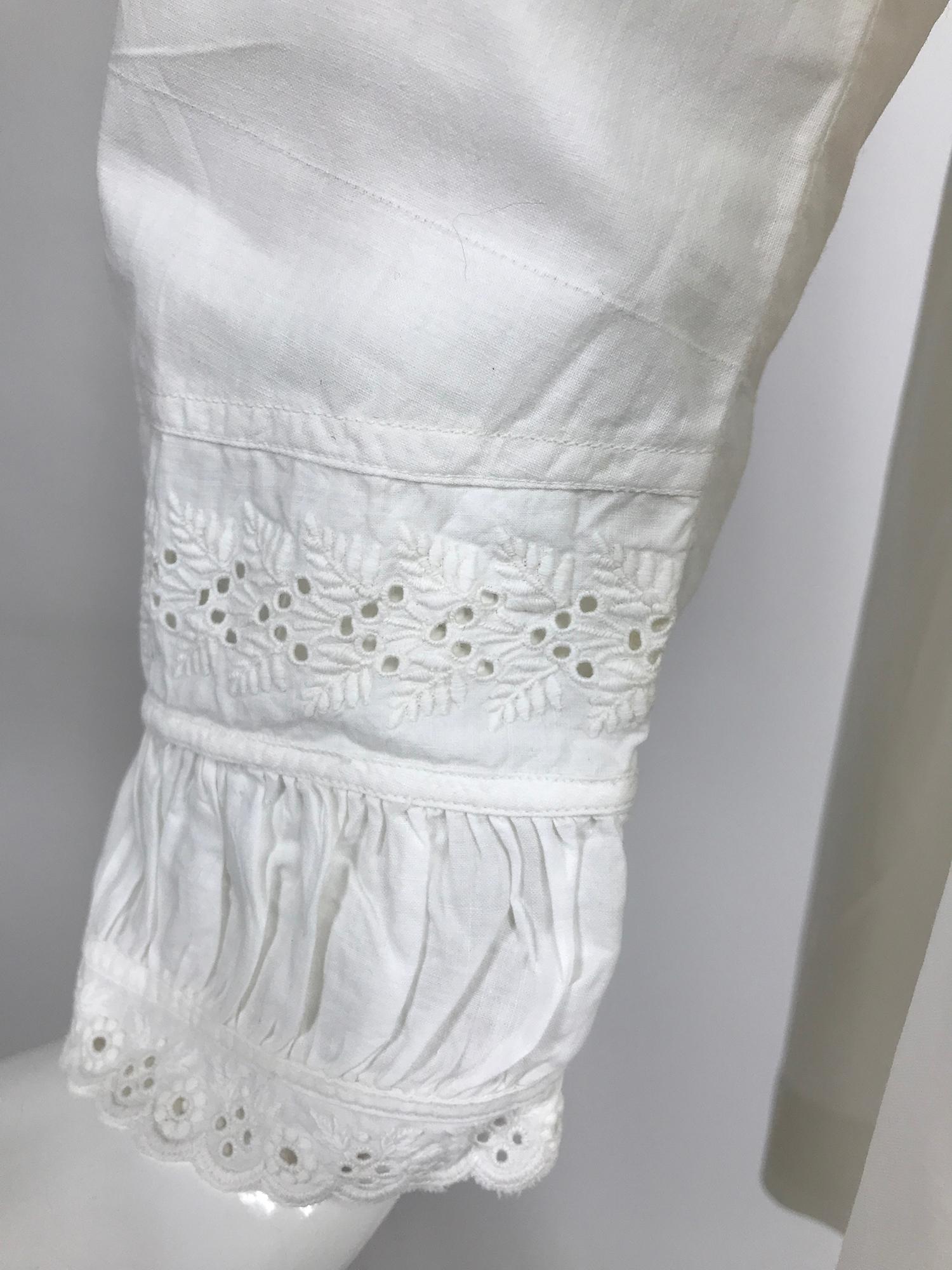 Victorian White Cotton Ruched Broderie Anglaise Eyelet Bed Jacket 1890s ...
