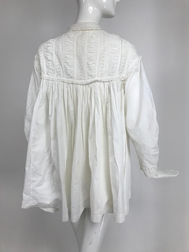 Victorian White Cotton Ruched Broderie Anglaise Eyelet Bed Jacket 1890s ...
