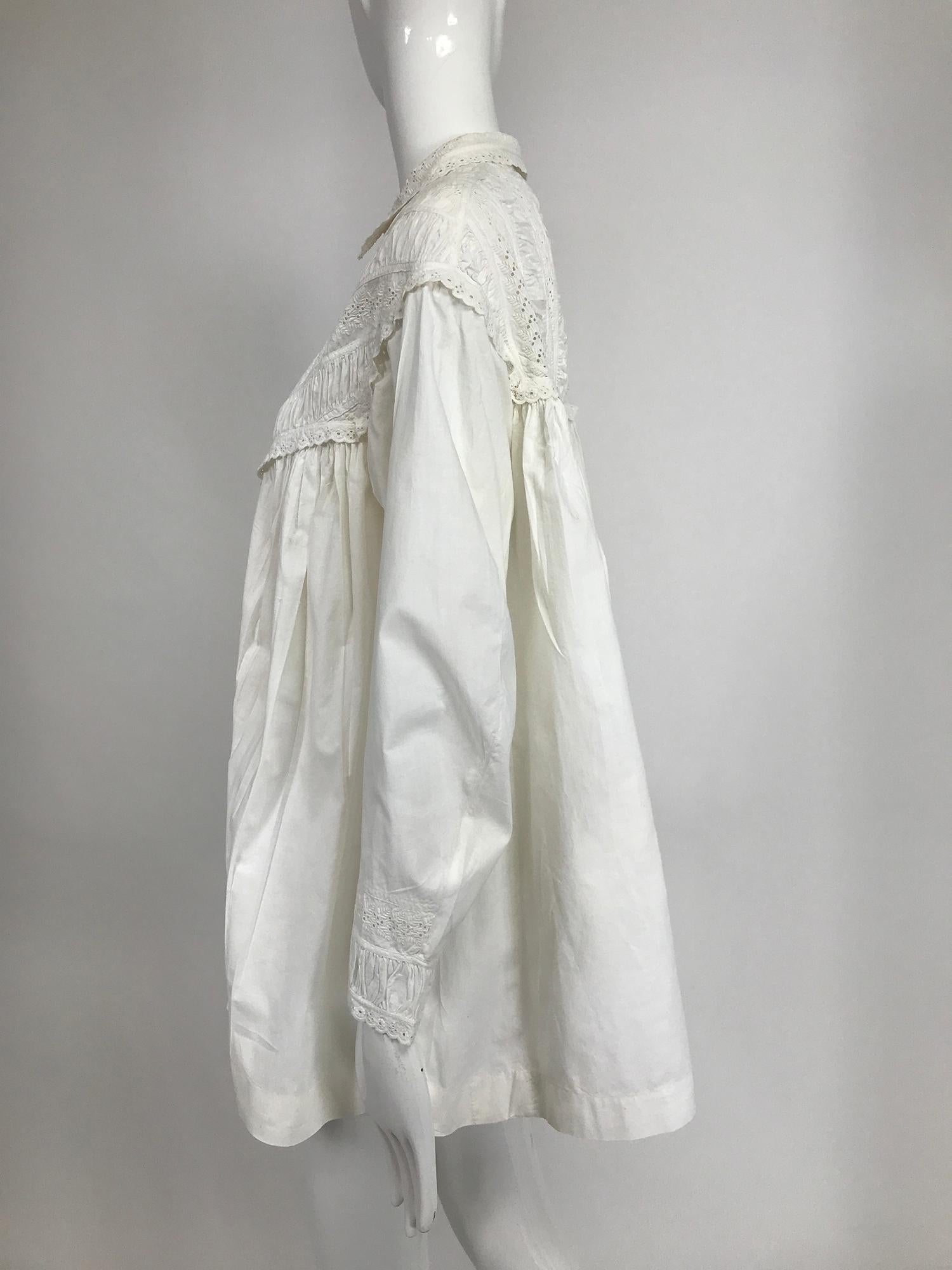 Victorian White Cotton Ruched Broderie Anglaise Eyelet Bed Jacket 1890s ...