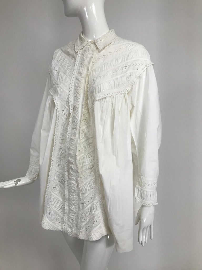 Victorian White Cotton Ruched Broderie Anglaise Eyelet Bed Jacket 1890s ...