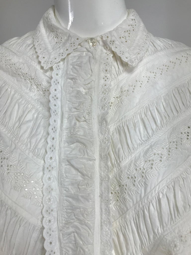 Victorian White Cotton Ruched Broderie Anglaise Eyelet Bed Jacket 1890s ...
