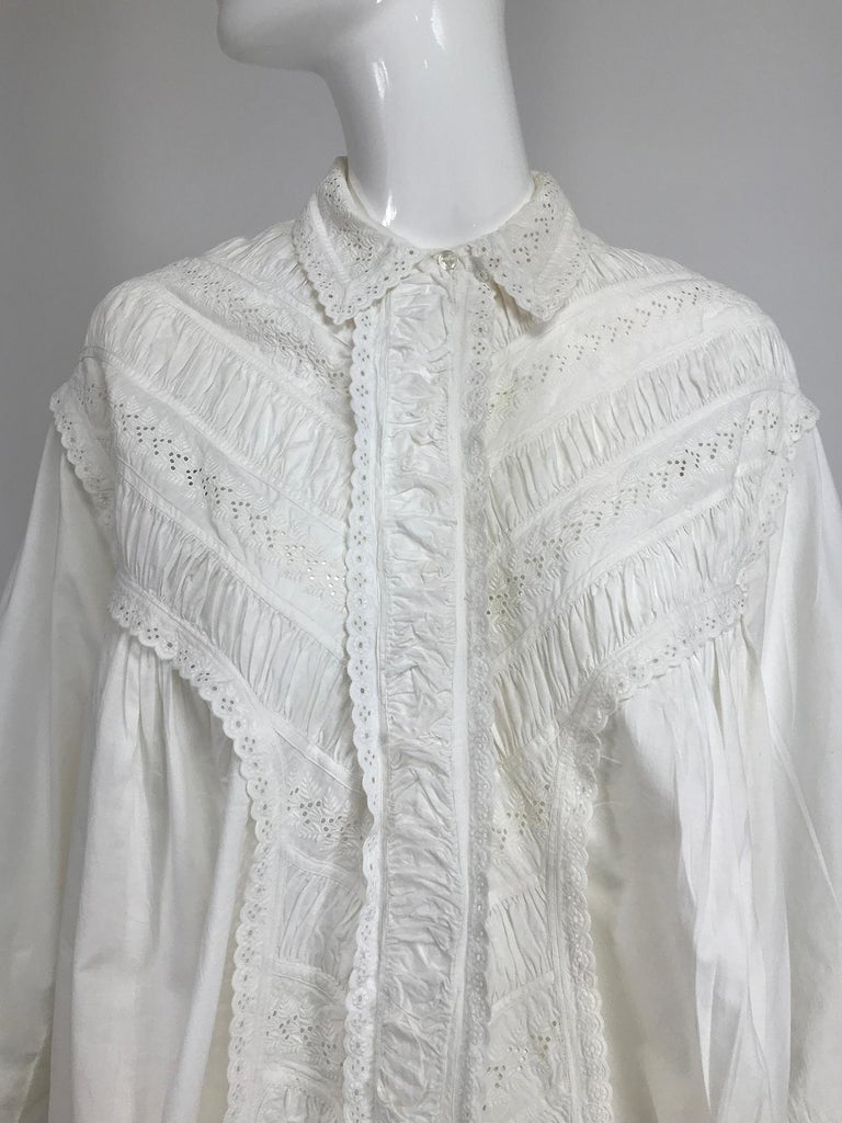 Victorian White Cotton Ruched Broderie Anglaise Eyelet Bed Jacket 1890s ...