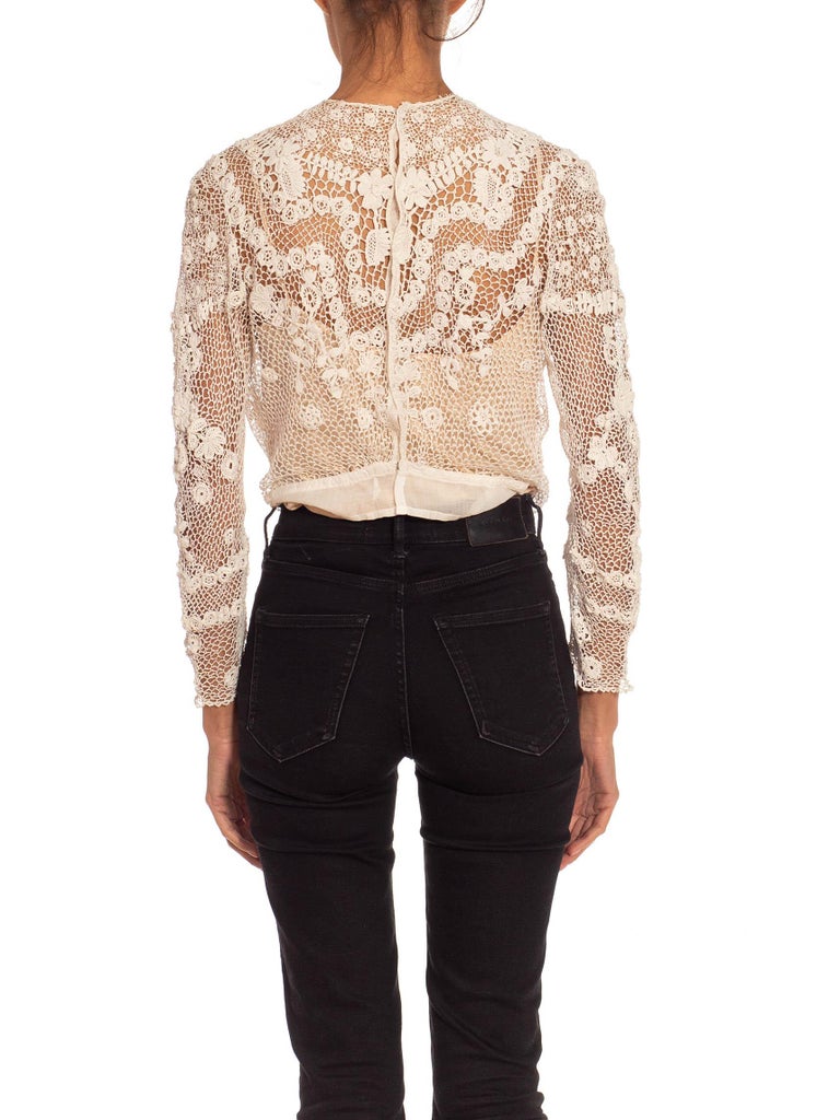 Victorian White Floral Top With Long Sleeves For Sale at 1stDibs