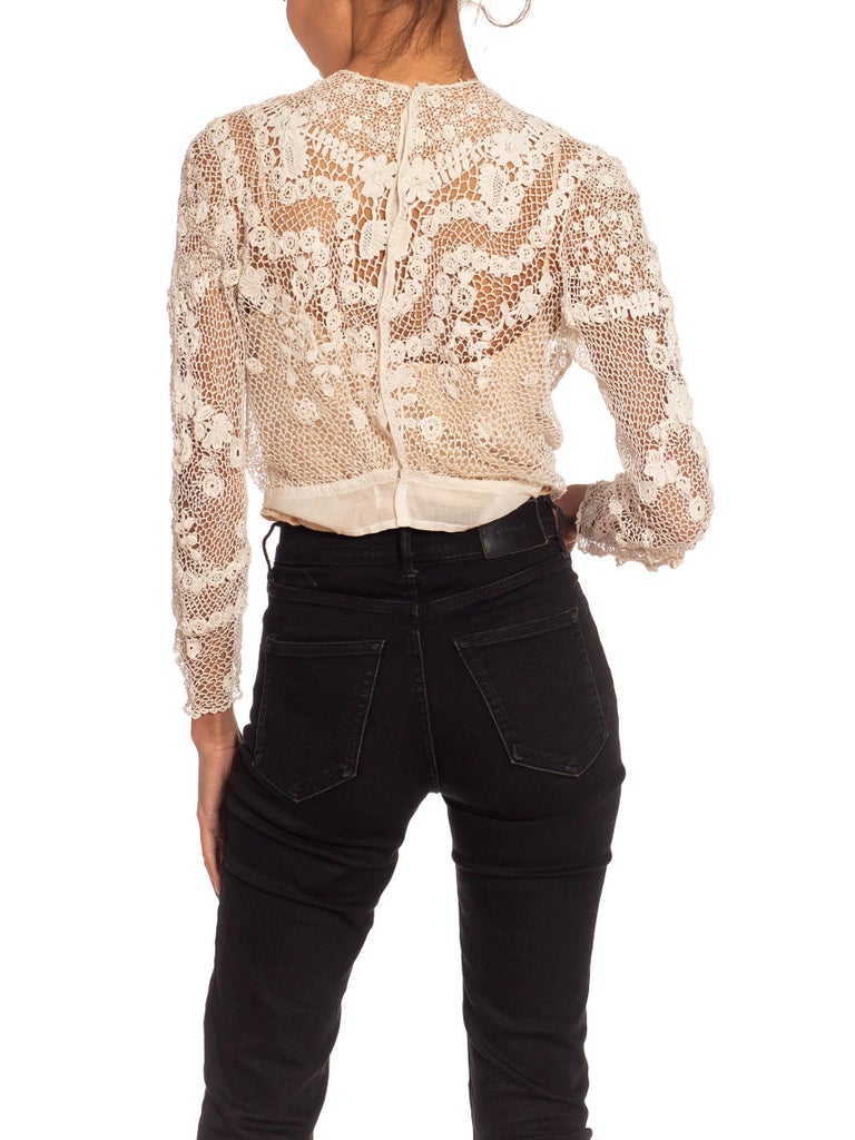 Victorian White Floral Top With Long Sleeves For Sale at 1stDibs