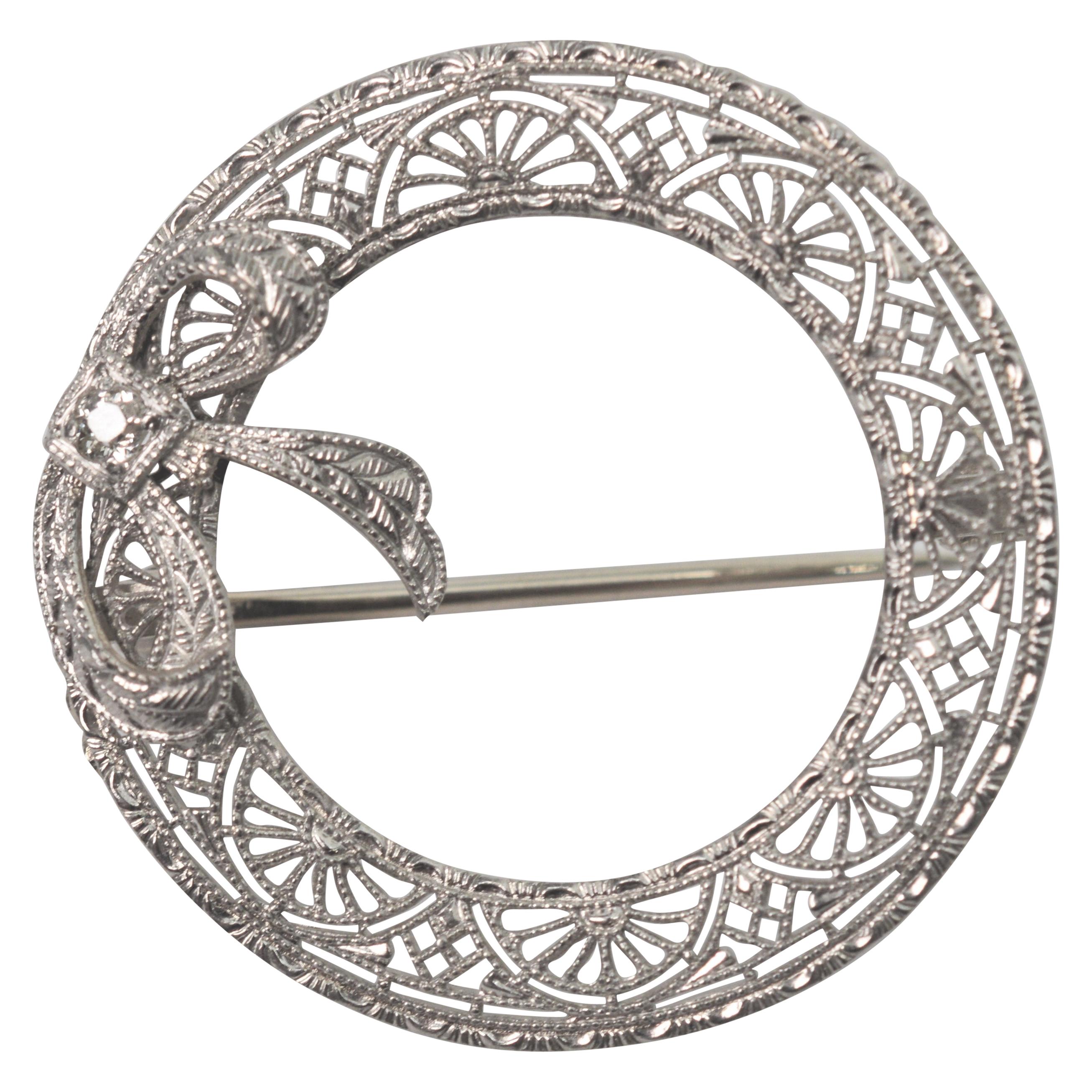 1930's Open Filigree Diamond White Gold Brooch. For Sale at 1stDibs