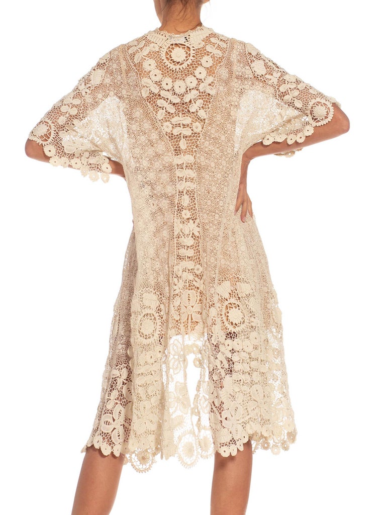 Victorian White Irish Crochet Hand Made Lace Long Jacket With Buttons ...