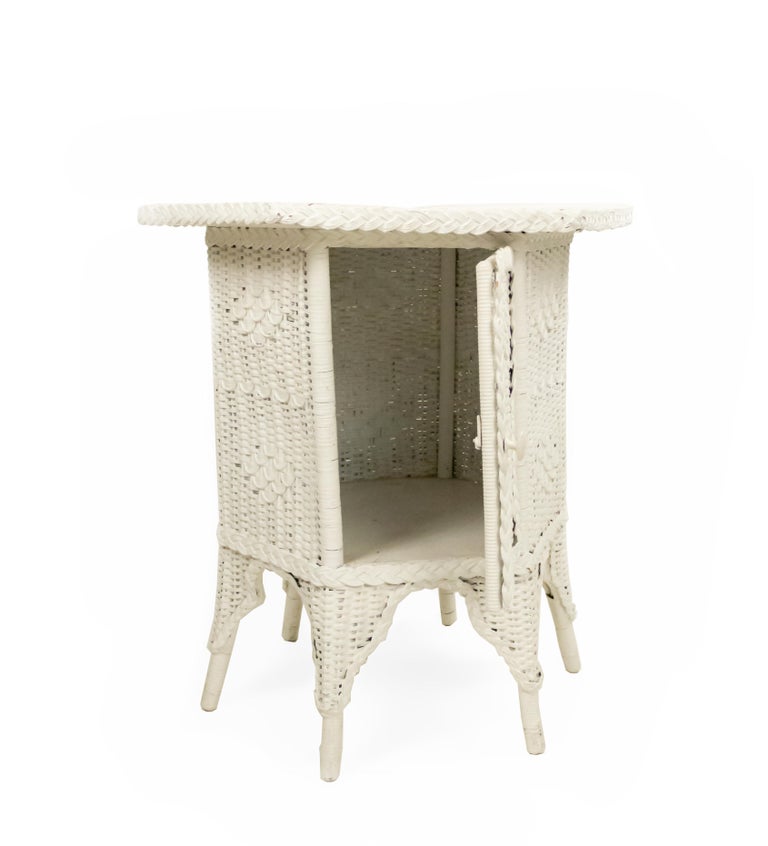 Victorian White Wicker Large End Table For Sale at 1stDibs | white ...