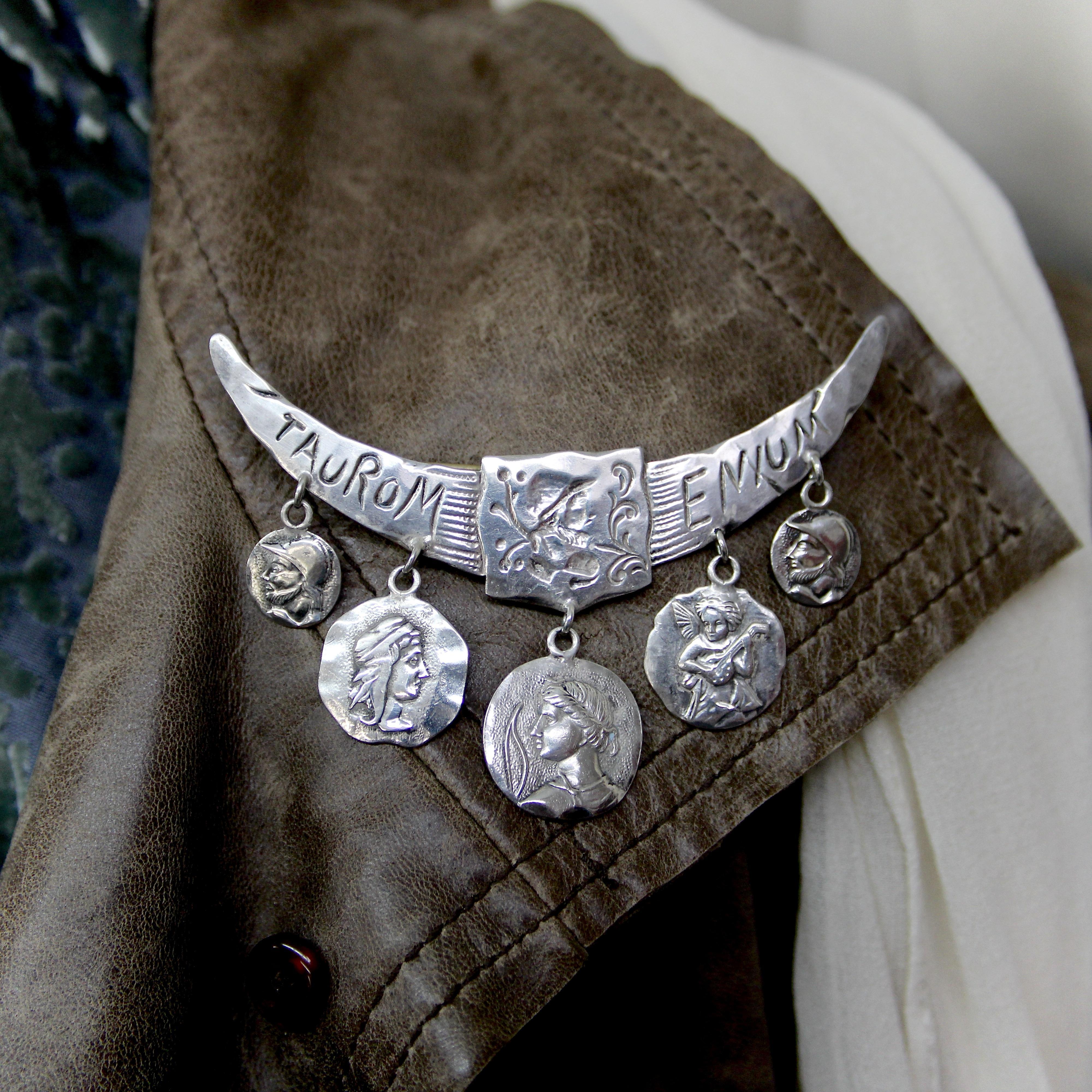 Victorian Whiting Sterling Silver Etruscan/Homeric Multi-Medallion Pin ...