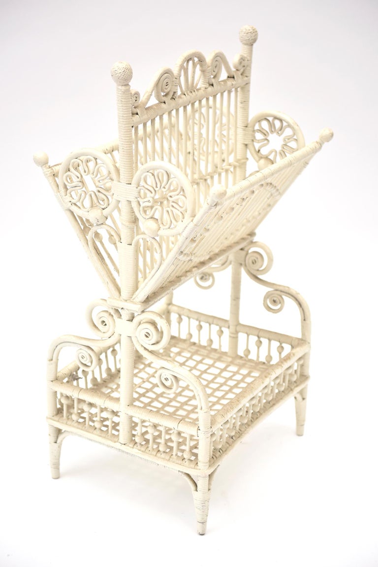 Victorian Wicker Ornate Two Tier Beaded Magazine Rack For Sale at 1stDibs