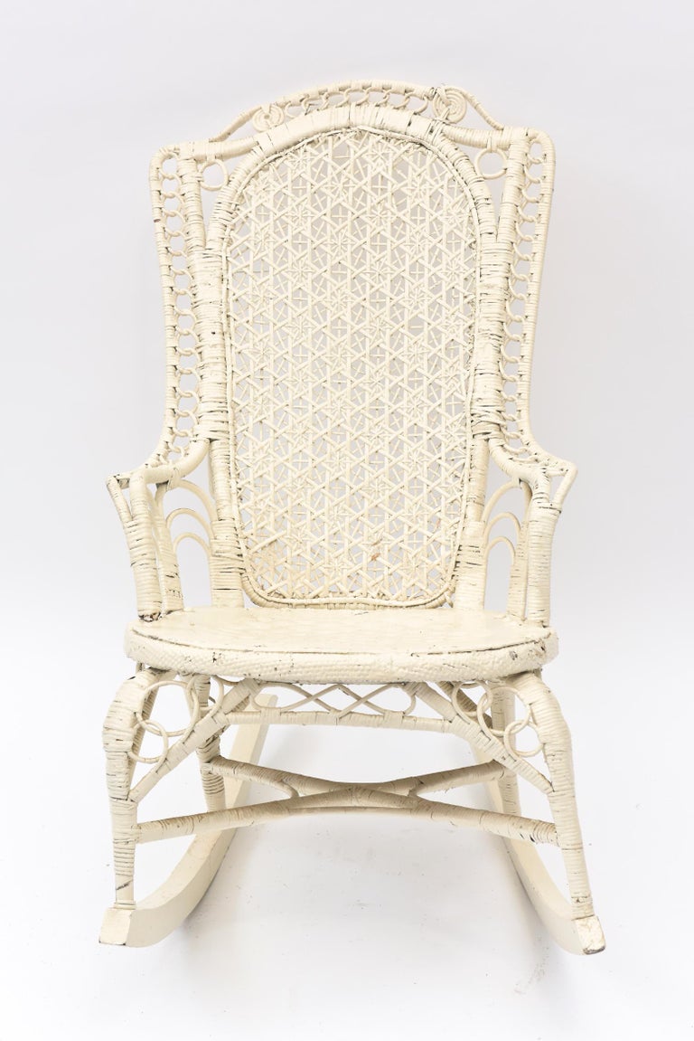 Victorian Wicker Rocker with Interlocking Circle Arms and Spider Woven ...