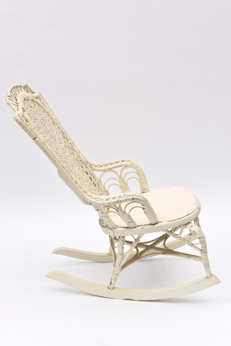 Victorian Wicker Rocker with Interlocking Circle Arms and Spider Woven ...