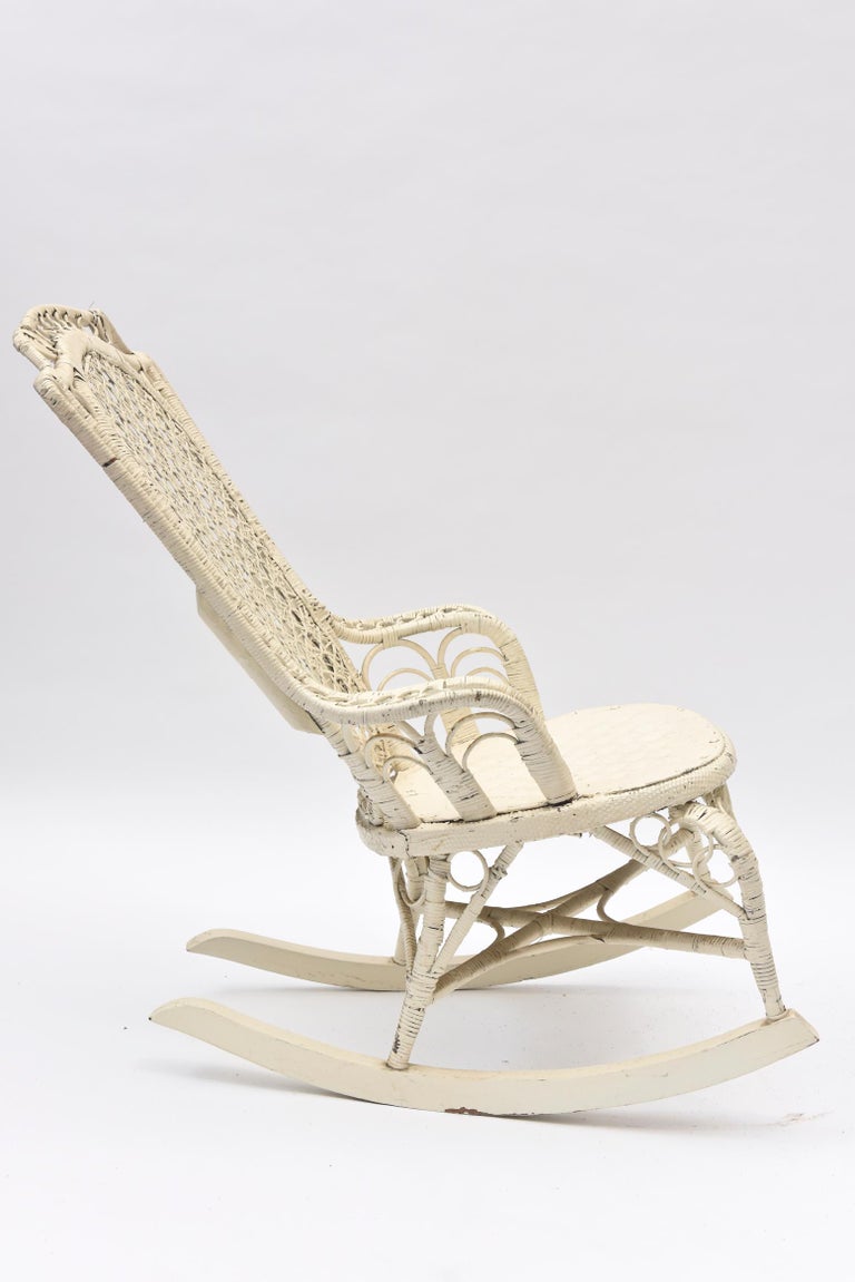 Victorian Wicker Rocker with Interlocking Circle Arms and Spider Woven ...