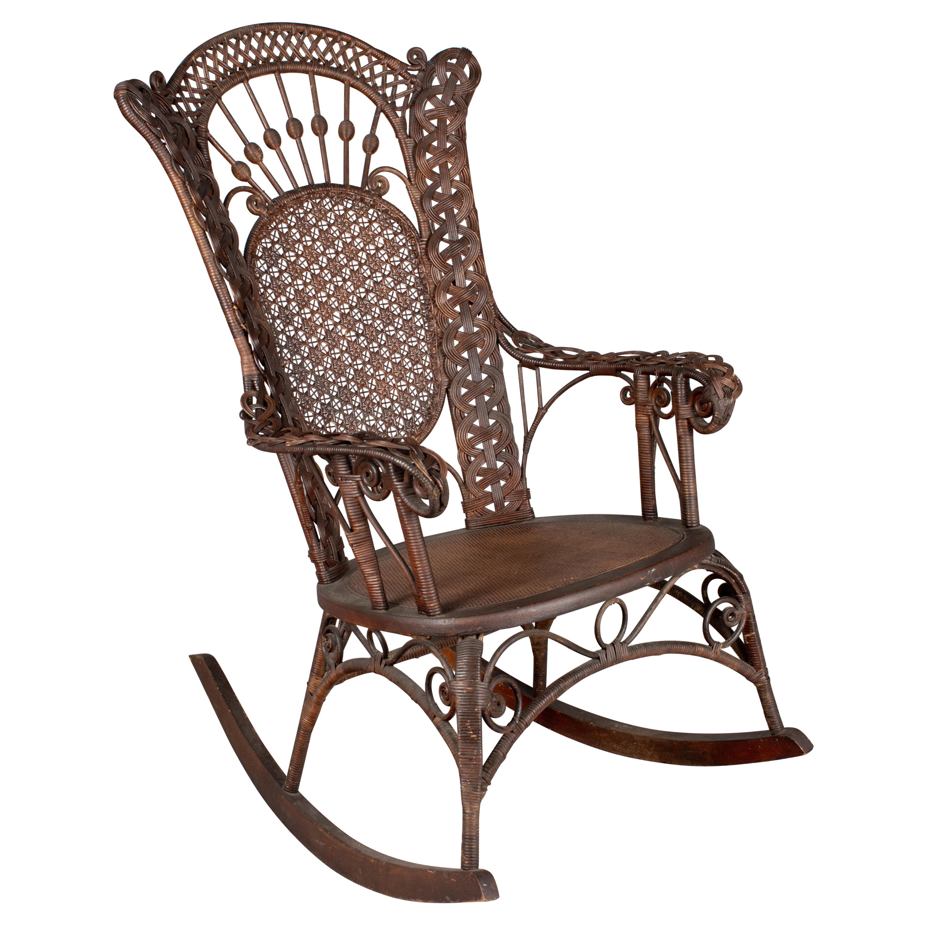 Sculptural 70,s Leather and Wood Rocking Chair at 1stDibs