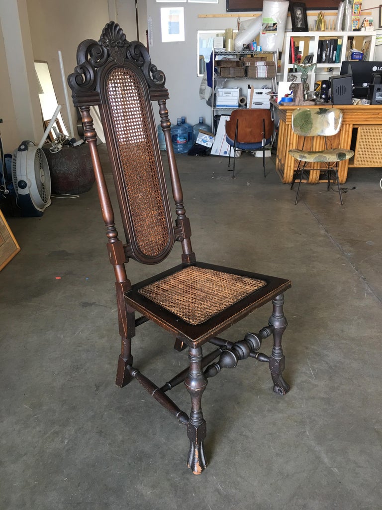 Victorian Wicker Seat Carved Oak Gothic Revival Side Throne Chair at ...