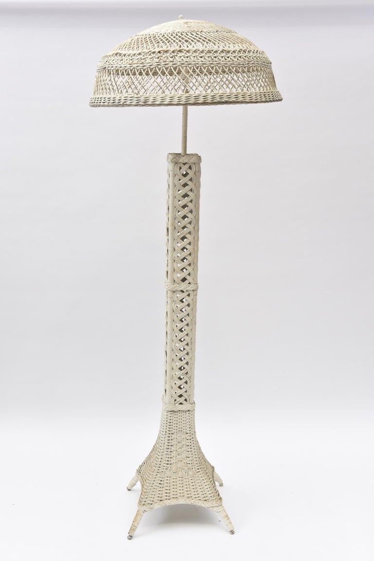 Victorian Wicker Standing Parlor Lamp with Splay Foot Base and Woven ...
