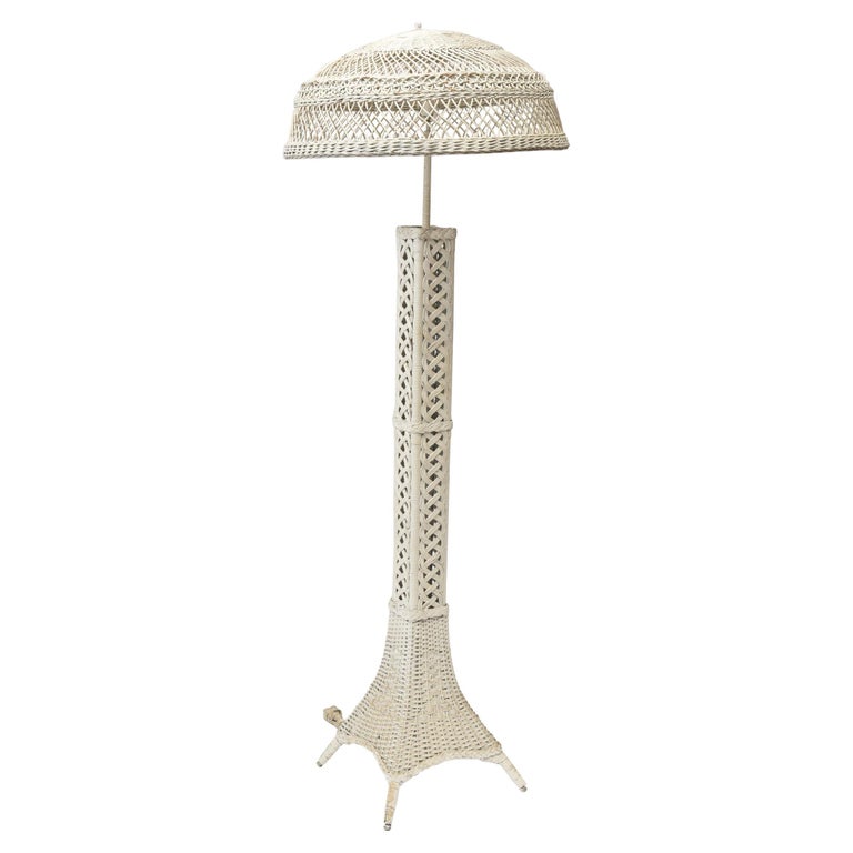 Victorian Wicker Standing Parlor Lamp with Splay Foot Base and Woven ...
