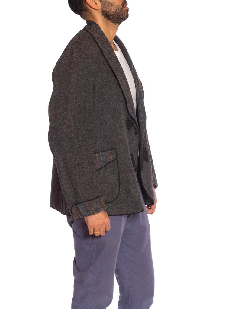 Victorian Wool Double Woven Striped Antique Men's Smoking Jacket For ...