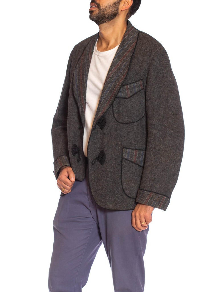 Victorian Wool Double Woven Striped Antique Men's Smoking Jacket For ...