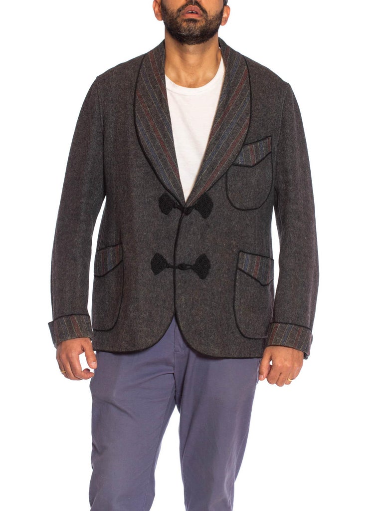 Victorian Wool Double Woven Striped Antique Men's Smoking Jacket For ...
