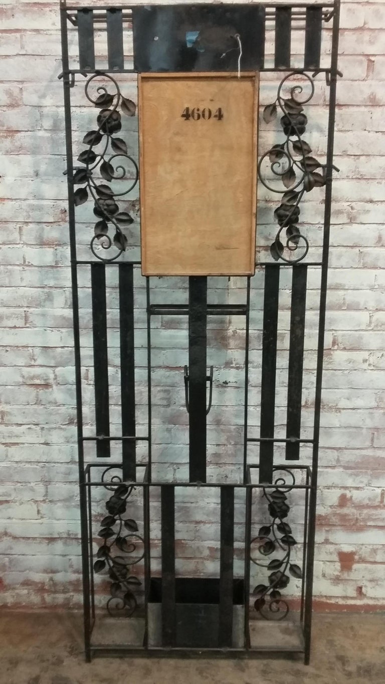 Victorian Wrought Iron Hall Stand Coat Rack with Art Deco Light and ...