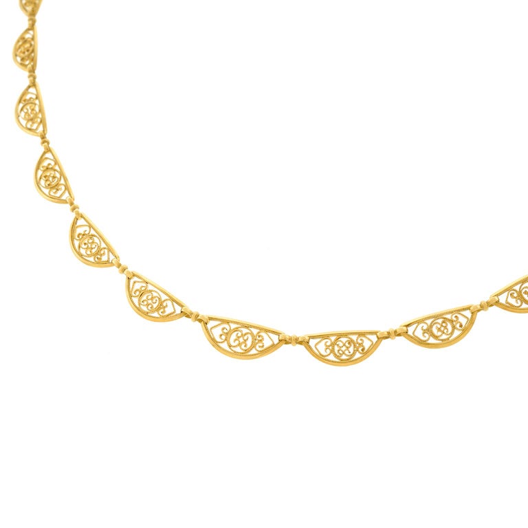 Victorian Yellow Gold Filigree Necklace at 1stDibs
