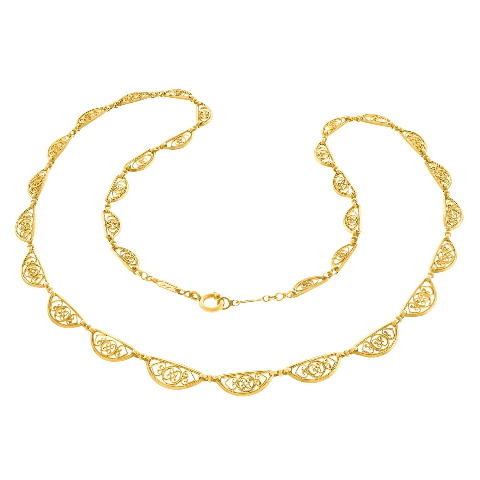Victorian Yellow Gold Filigree Necklace at 1stDibs