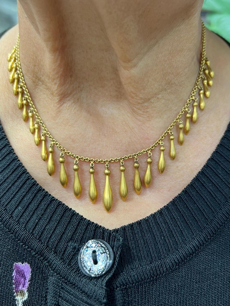 Victorian Yellow Gold Fringe Necklace For Sale at 1stDibs