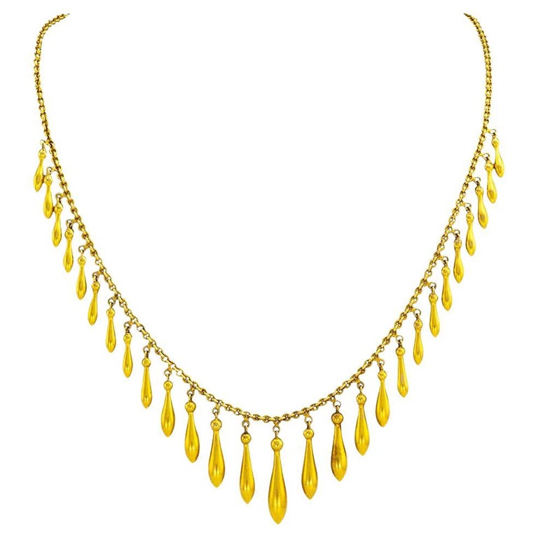 Victorian Yellow Gold Fringe Necklace For Sale at 1stDibs