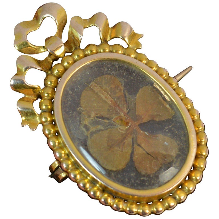 Victorian Yellow Gold Lucky Clover Centrepiece Locket Brooch at 1stDibs