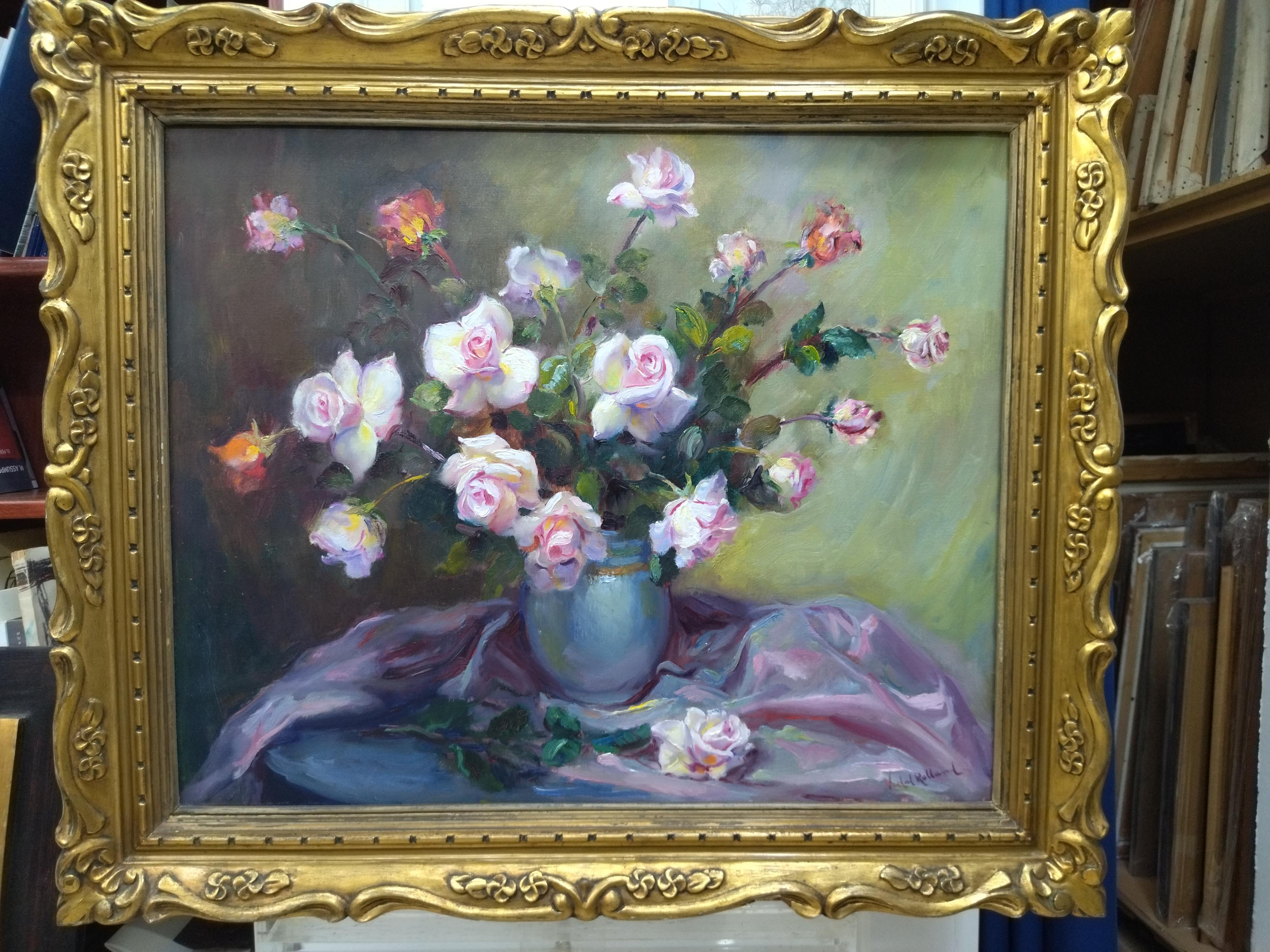 VIDAL ROLLAND - Roses. Original Oil. painting For Sale at 1stDibs