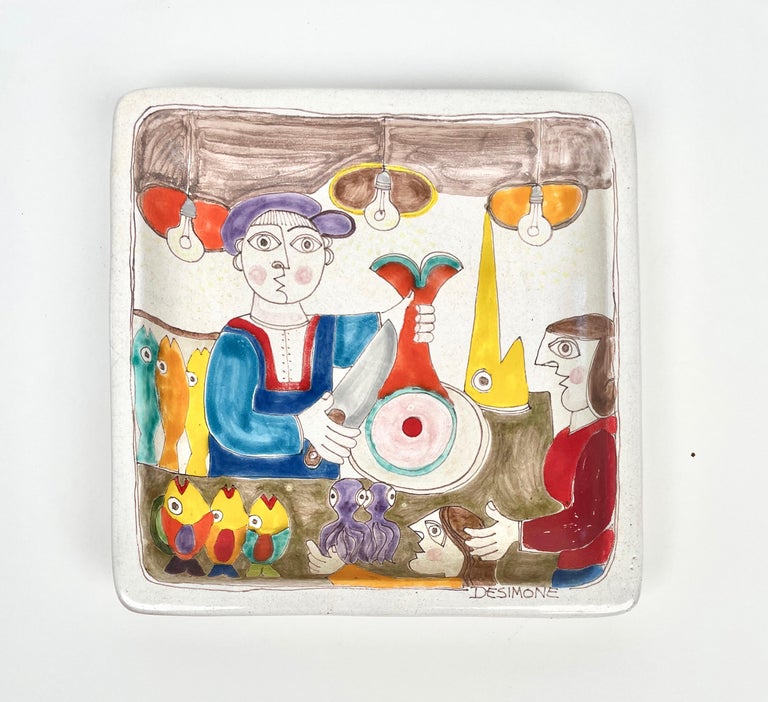 Vide-Poche or Wall Tile Plate Ceramic Giovanni De Simone, Italy 1970s ...