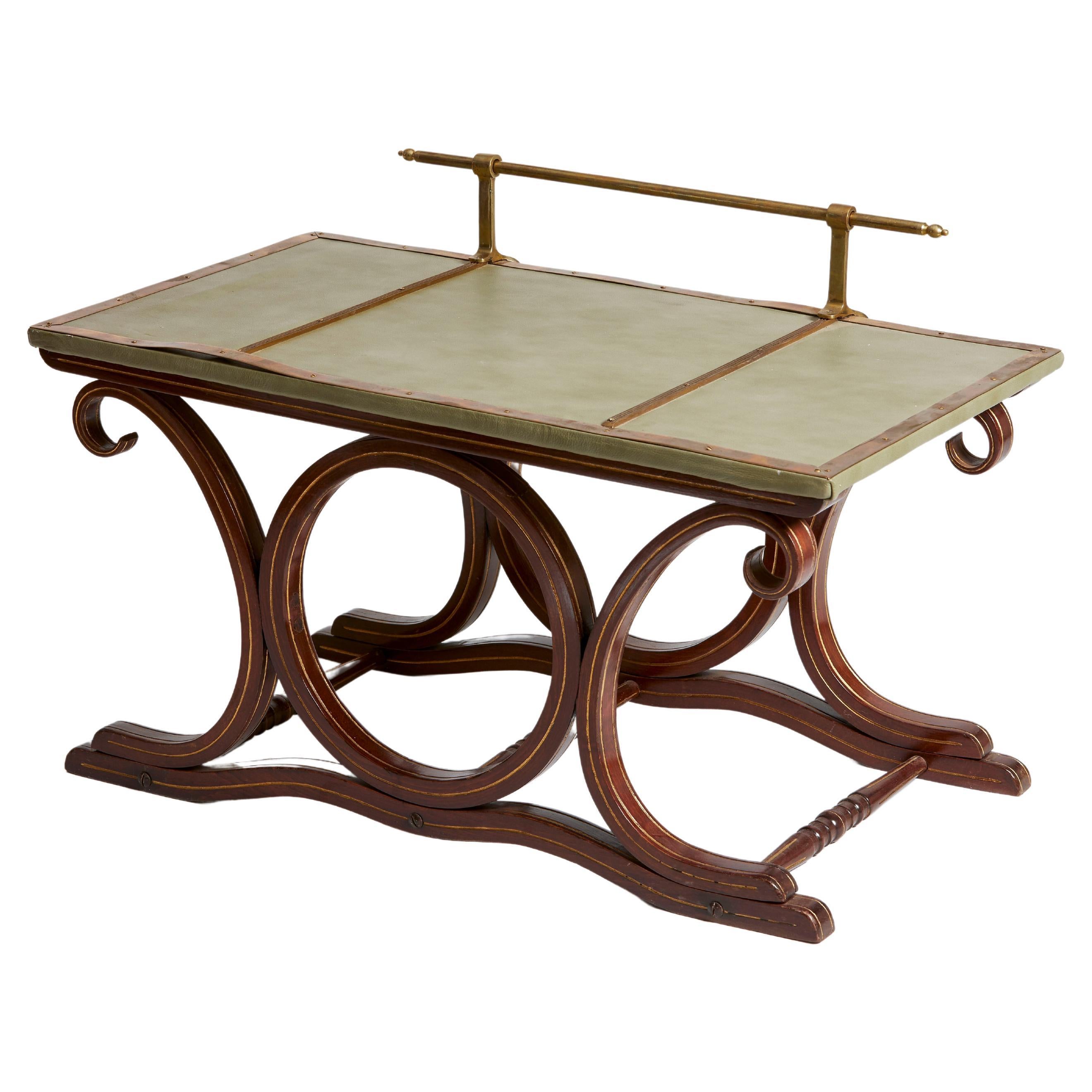 Vienna 1930's Thonet Wood Suede and Brass Table and Luggage Rack at 1stDibs