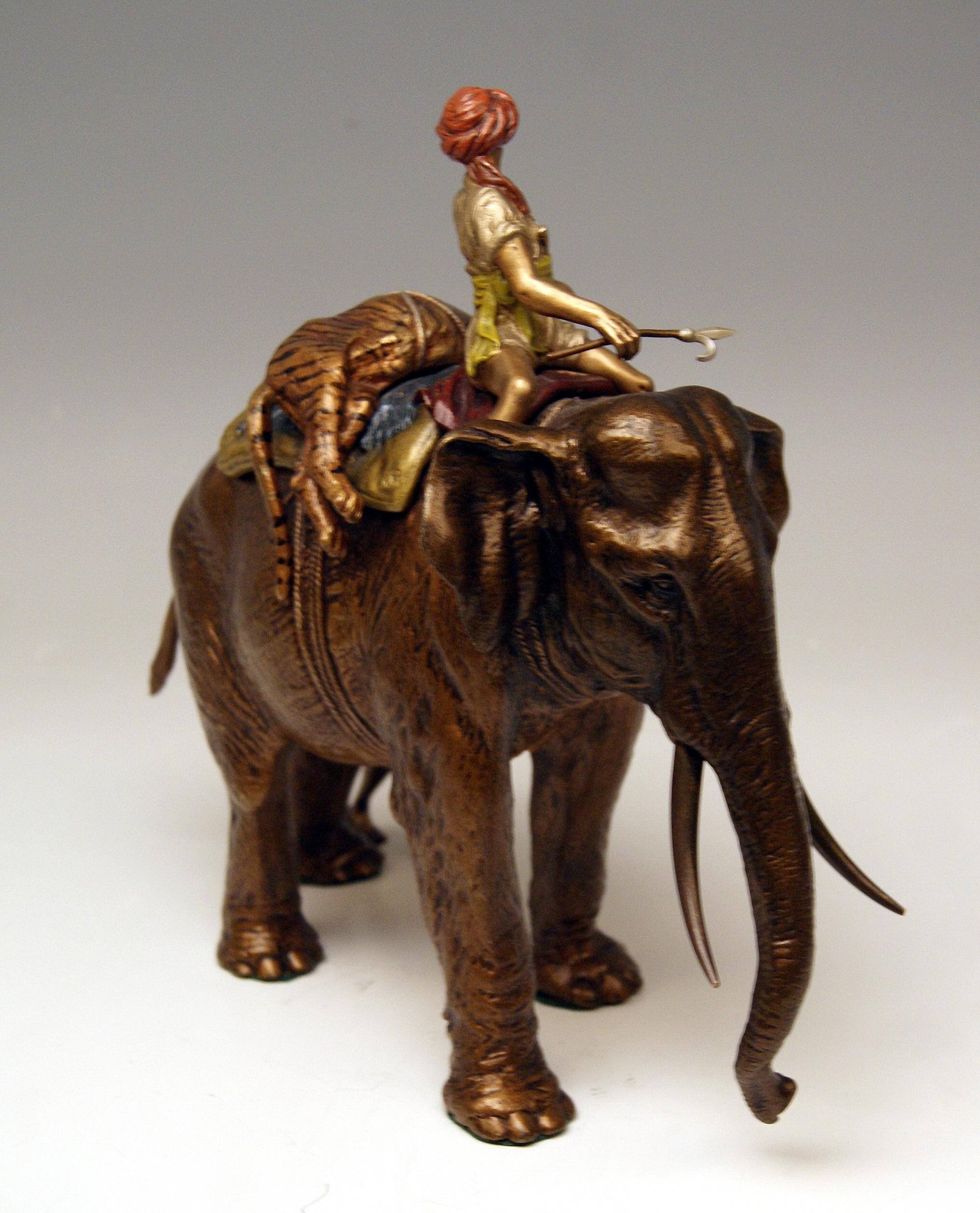 Vienna Bergman Bronze Big Game Hunters with Elephant and Tiger Vintage ...