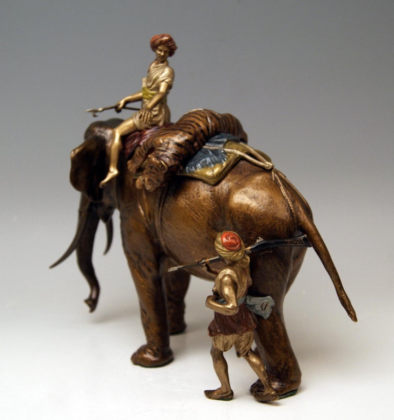 Vienna Bergman Bronze Big Game Hunters with Elephant and Tiger Vintage ...