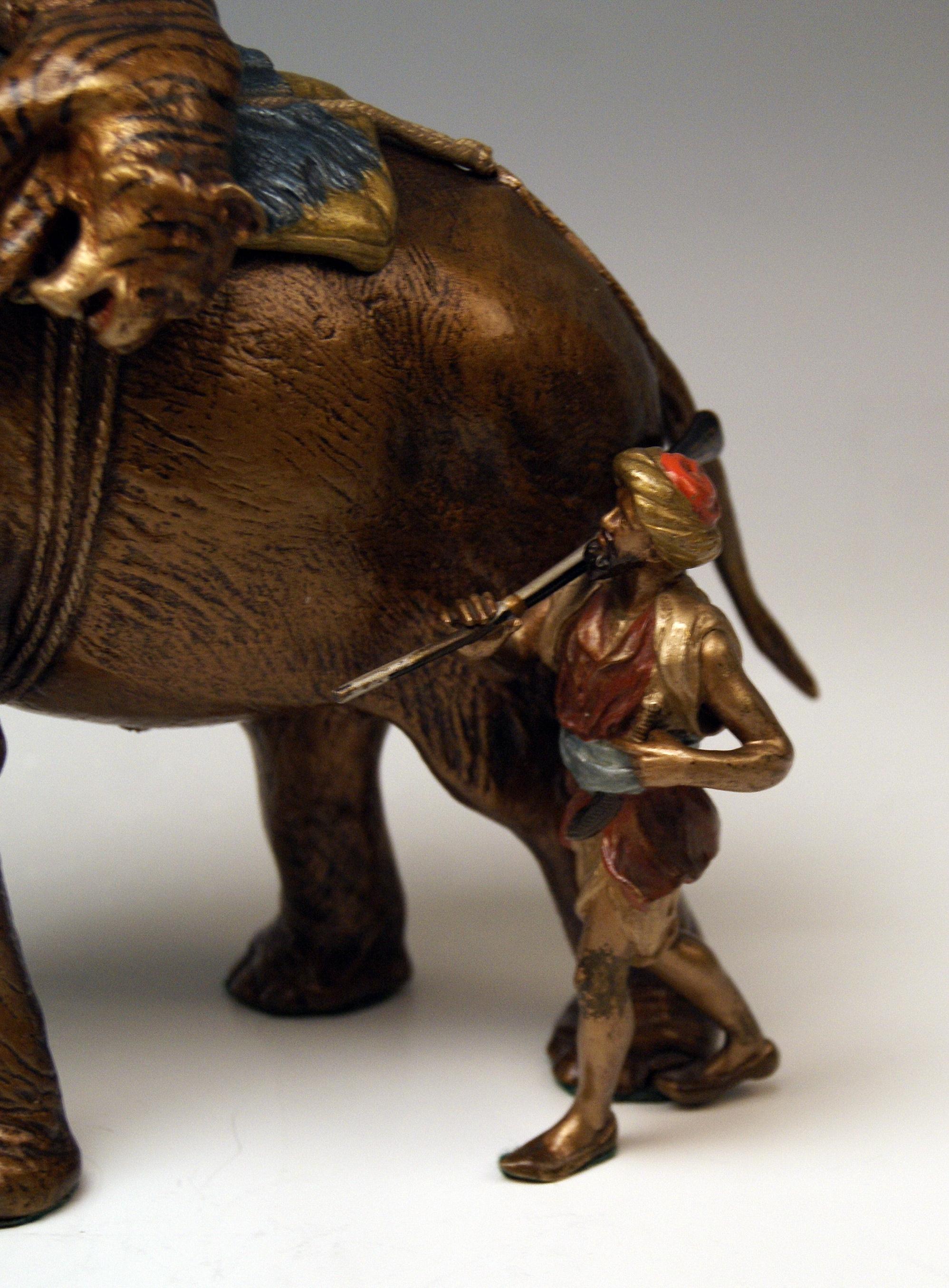 Vienna Bergman Bronze Big Game Hunters with Elephant and Tiger Vintage ...
