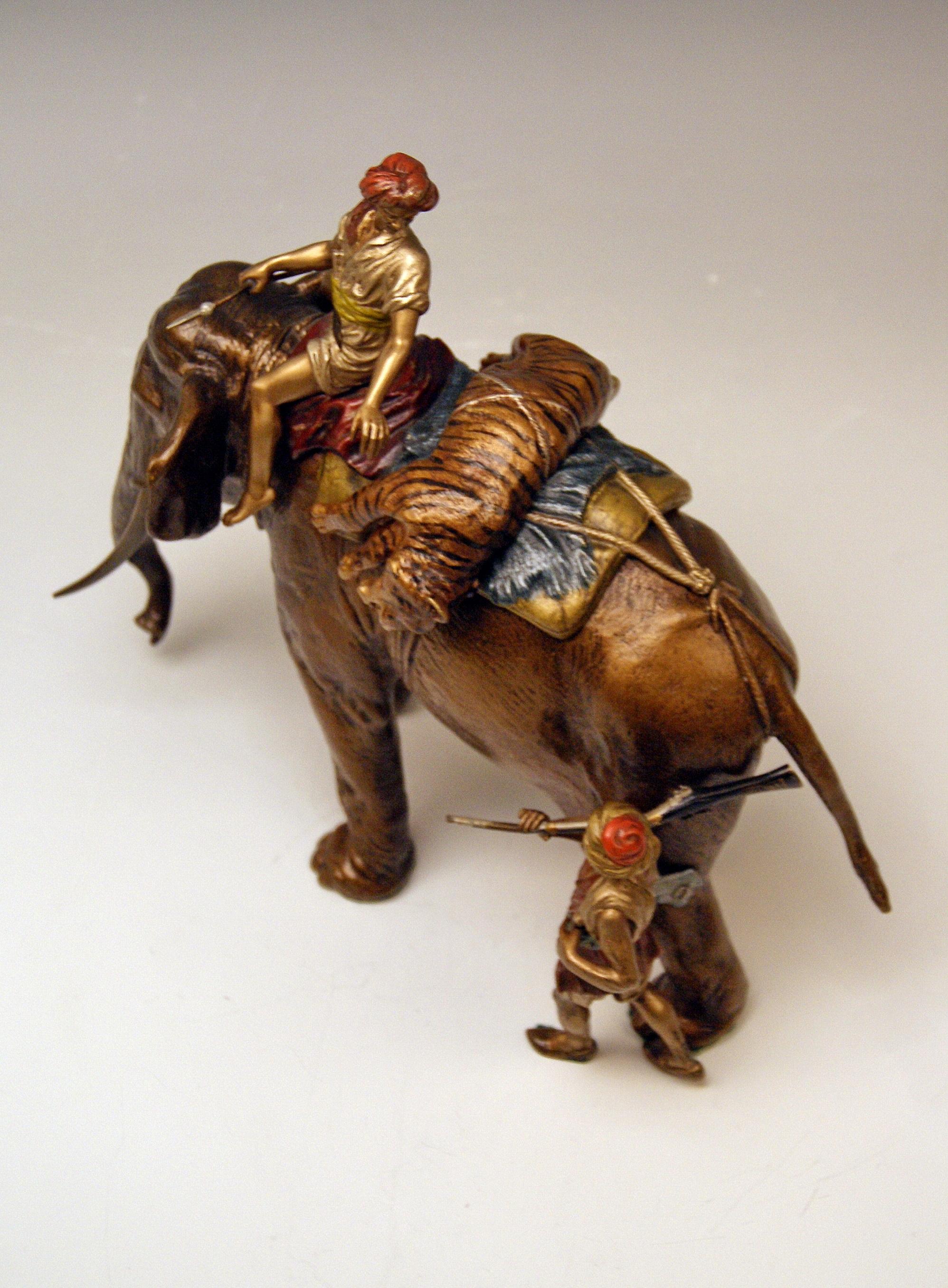 Vienna Bergman Bronze Big Game Hunters with Elephant and Tiger Vintage ...