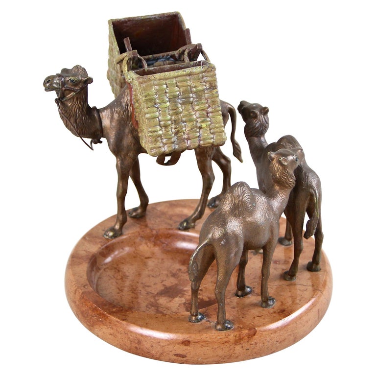 Vienna Bronze Camel Sculptures on Red Marble Bowl, France, circa 1920 ...